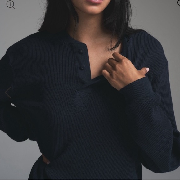 SKIMS | Tops | Skims Navy Heavy Waffle Long Sleeve Henley Shirt | Poshmark